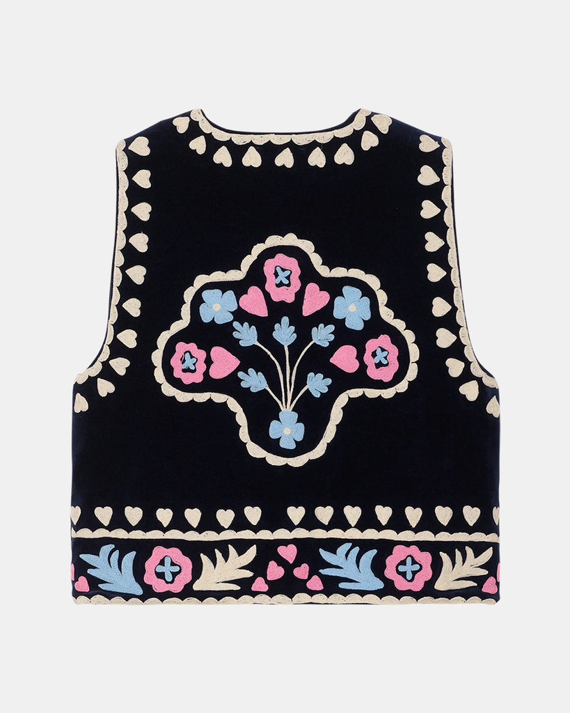 Hand Embroidered Timothy Navy SISSEL EDELBO Vest with Floral Embroidery ...